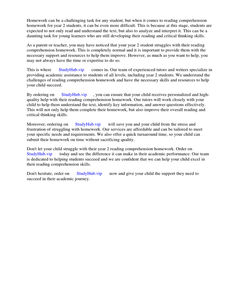 Year 2 Reading Comprehension Homework | PDF | Reading Comprehension ...