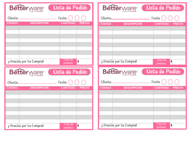 NOTAS DE PEDIDO ROSAS BETTERWARE - Firmado | PDF