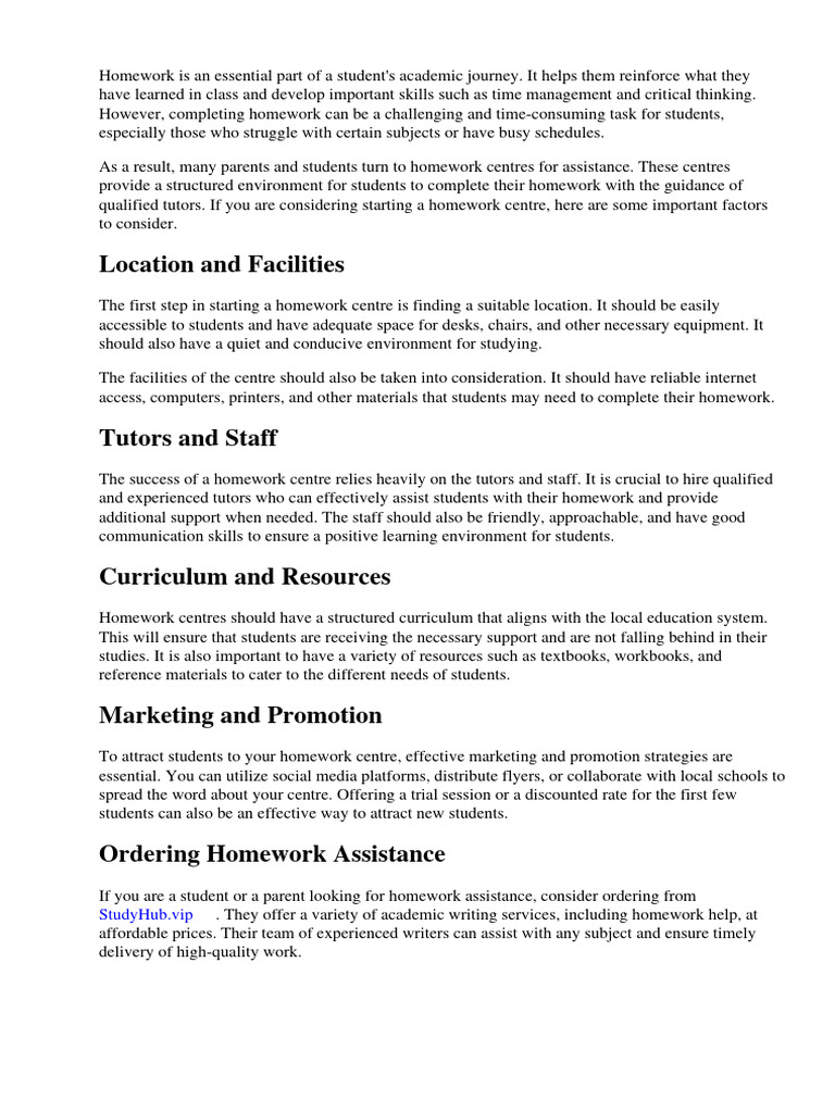 Starting a Homework Centre Guide | PDF | Homework | Teachers