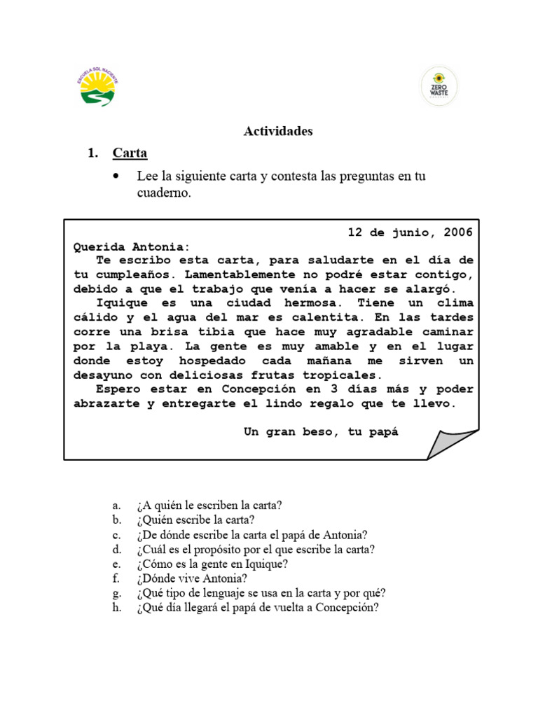 GUÍA COMPRENSION LECTORA CARTA | PDF