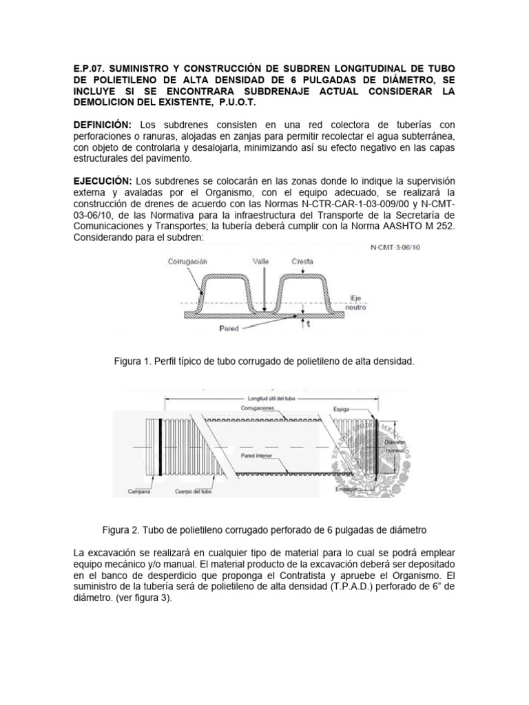 Ep Sub Dren Longitudinal. | PDF | Tubería (transporte de fluidos) | Materiales