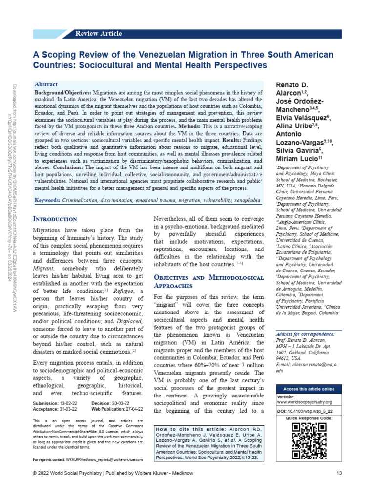 A Scoping Review of The Venezuelan Migration In.4 | PDF | Chronic ...