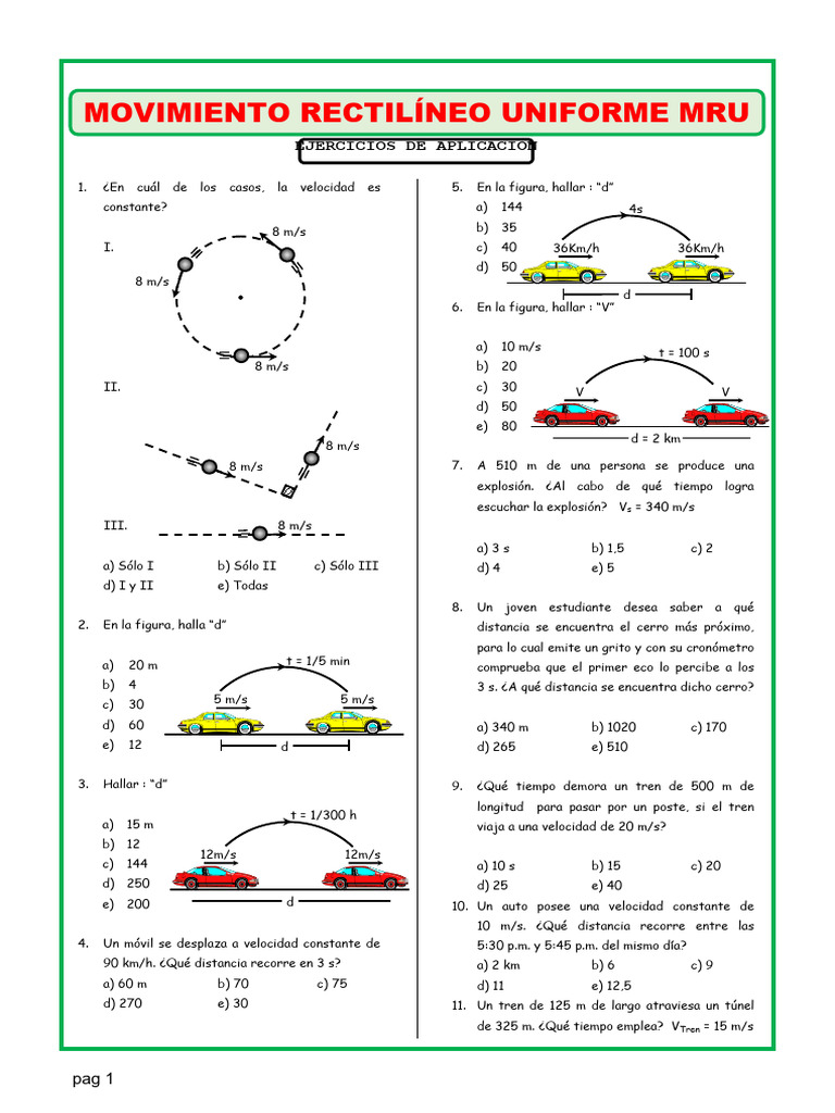 Ejercicios de MRU | PDF