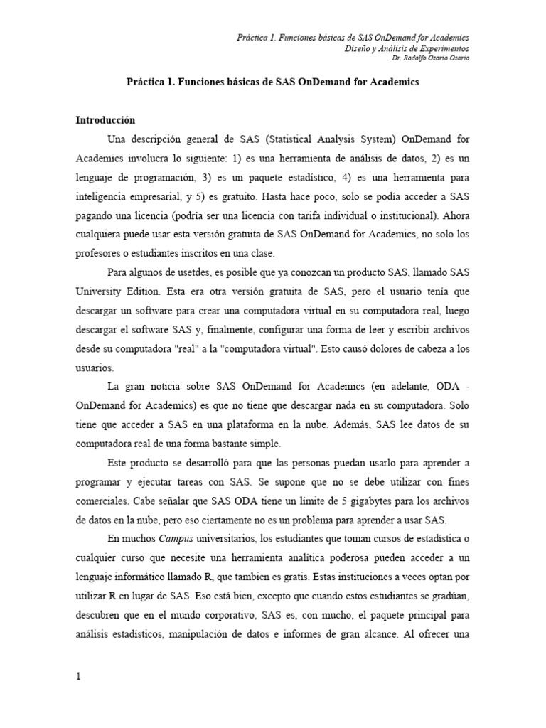 Funciones Básicas de SAS OnDemand | PDF | Sas (software) | Informática