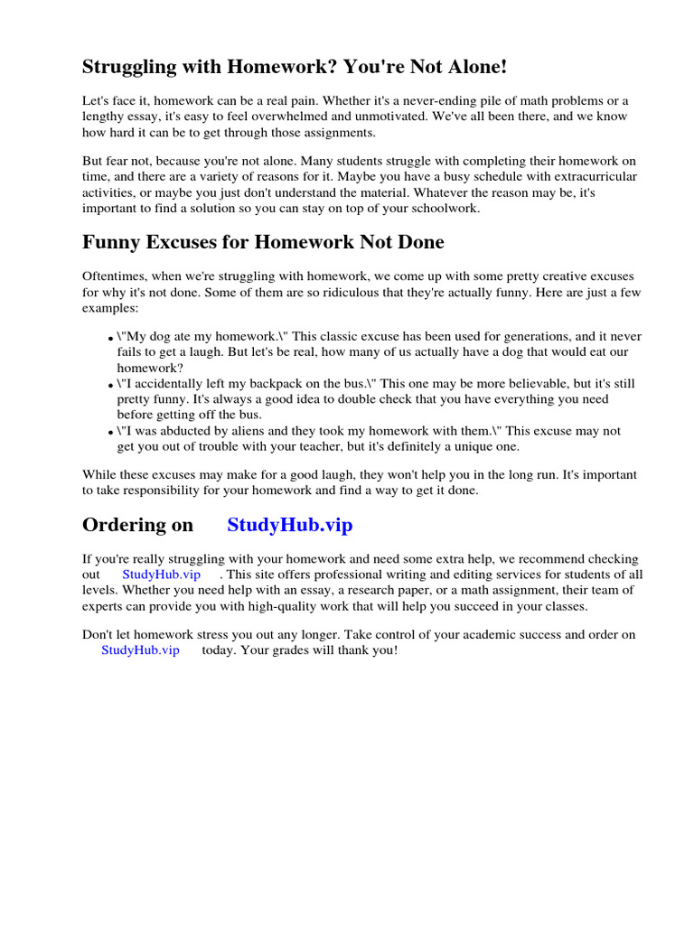 Funny Excuses Homework Not Done | PDF | Homework | Essays