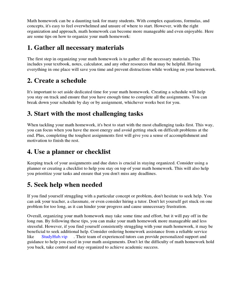 How to Organize Your Math Homework | PDF | Homework | Books