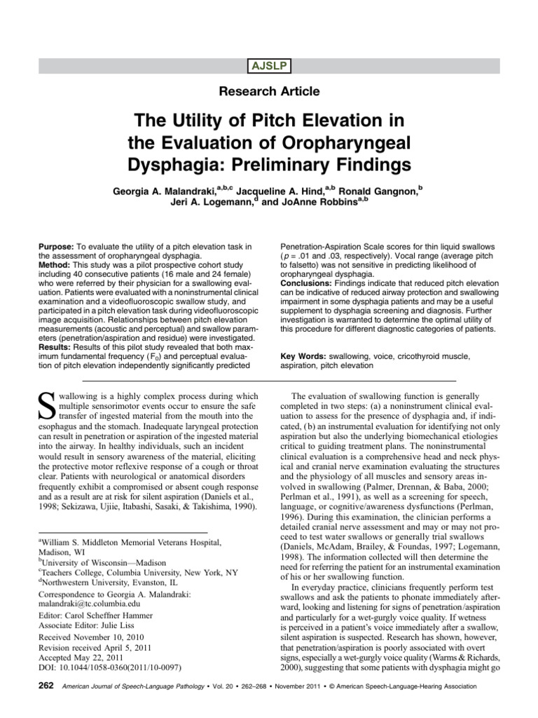 The Utility of Pitch Elevation in The Evaluation of Oropharyngeal ...