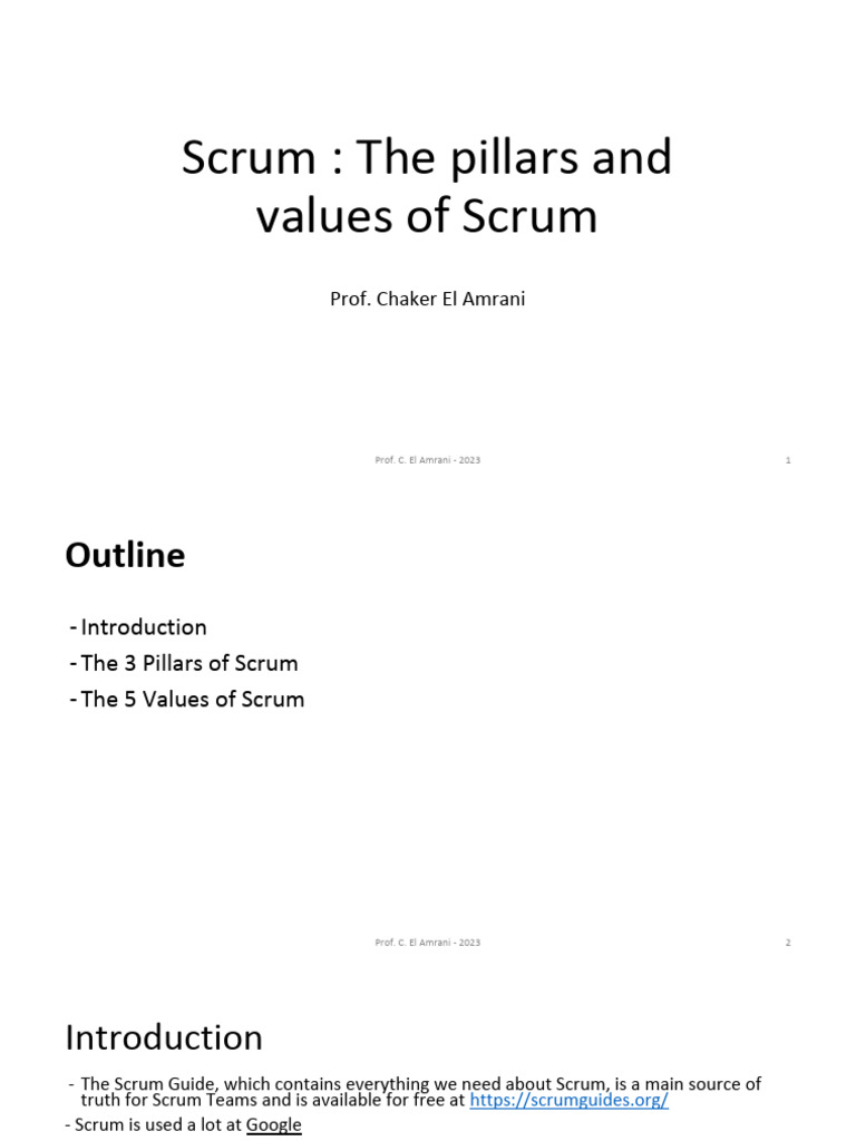 Scrum: The Pillars and Values of Scrum: Prof. Chaker El Amrani | PDF ...