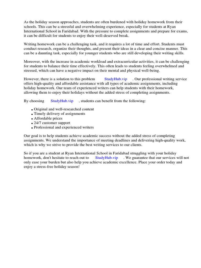 Ryan International School Holiday Homework Faridabad | PDF