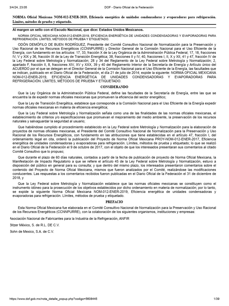 NORMA Oficial Mexicana NOM-012-ENER-2019 | PDF | Calor | Vapor de agua