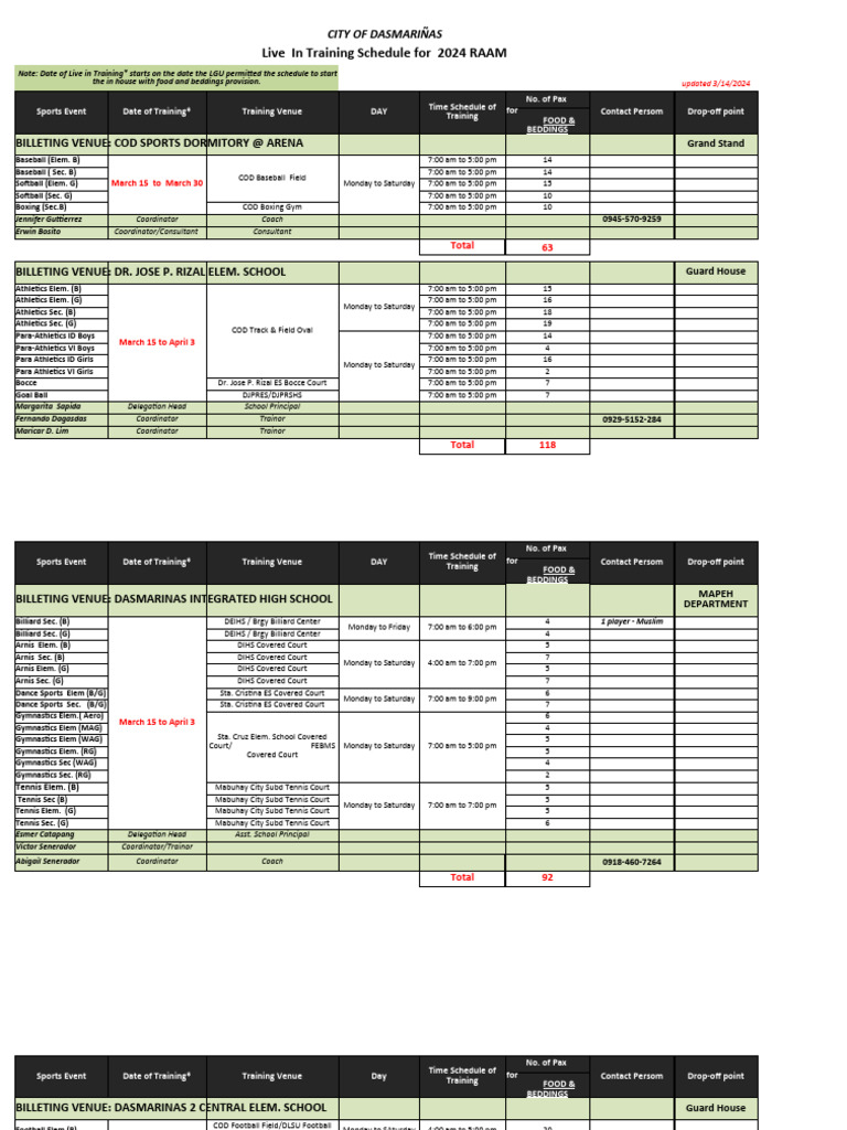 2024 Dasmarinas RAAM Training Schedule | PDF | Athletic Sports | Sports
