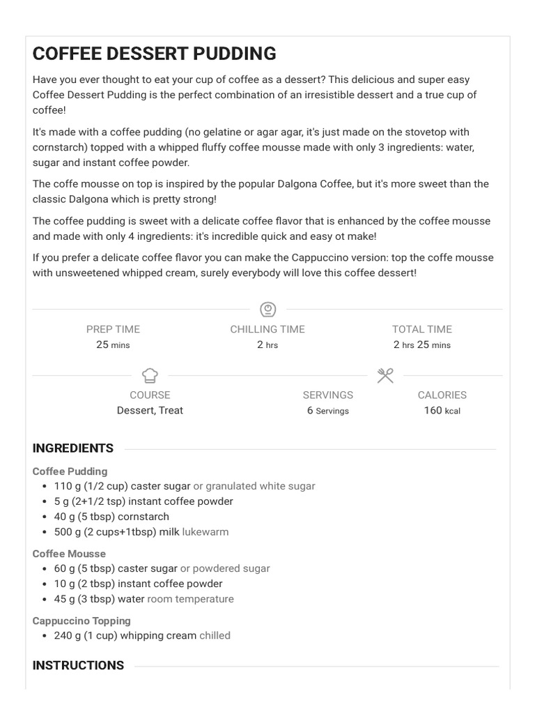 Coffee Dessert Pudding | PDF | Pudding | Desserts