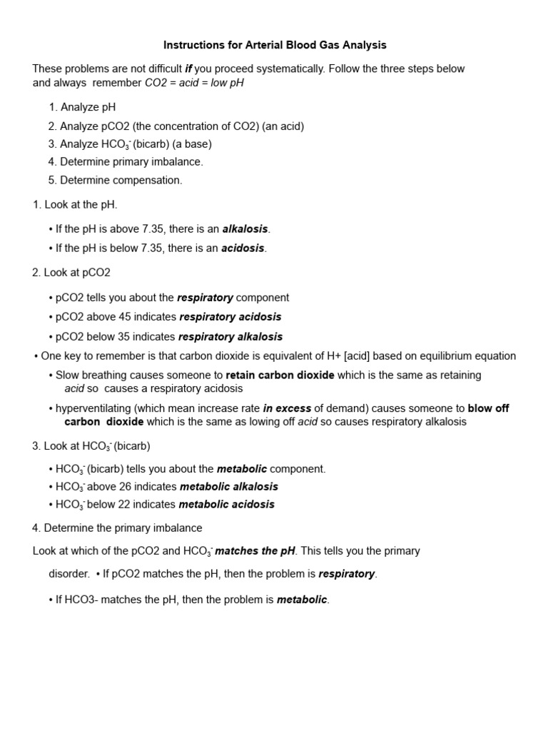 Instructions for Arterial Blood Gas Analysis | PDF | Physiology ...