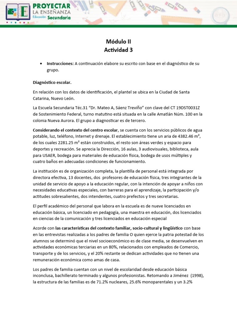 ACT 3 MODULO II | PDF | Escuelas | Educación primaria