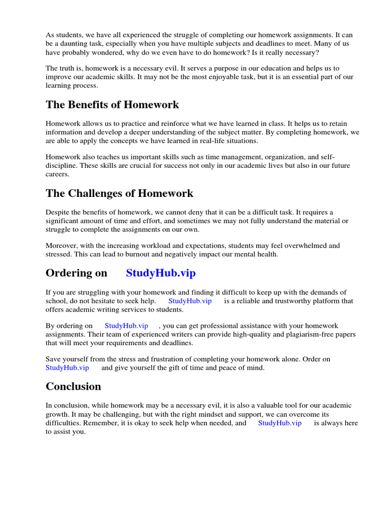 Homework Is Necessary Evil | PDF | Homework | Teachers