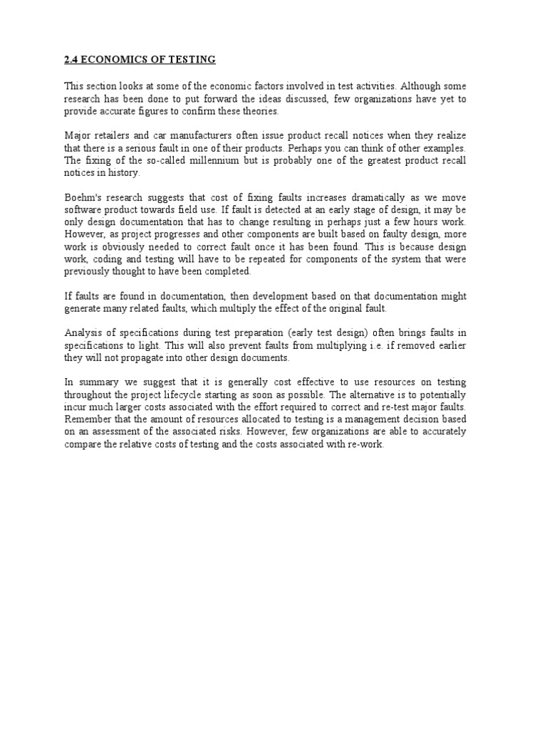 2.4 Economics of Testing | PDF | Software Testing | Component Based ...