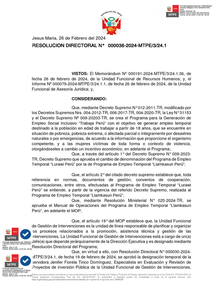 Resolucion Directoral-000036-2024-Mtpe - 3 - 24.1 | PDF