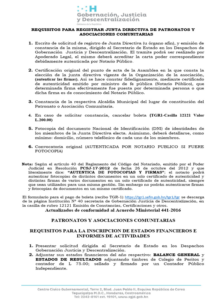 Requisitos para Registrar Junta Directiva de Patronatos y Asociaciones | PDF | Documento de ...