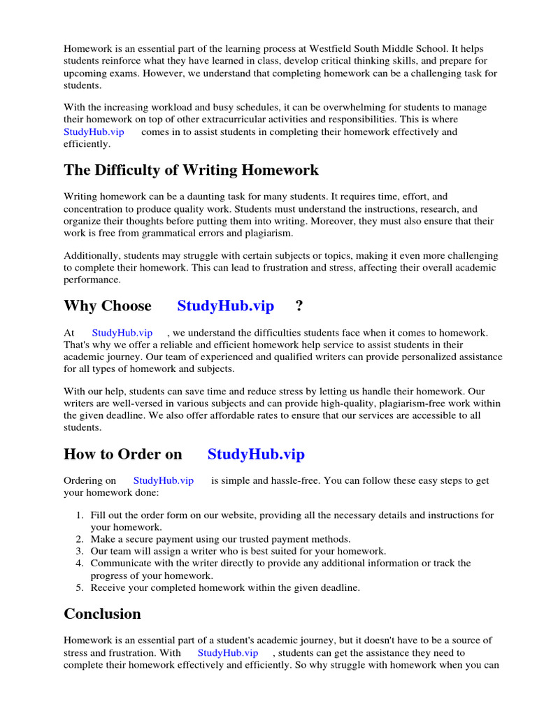 Westfield South Middle School Homework | PDF | Homework | Teachers