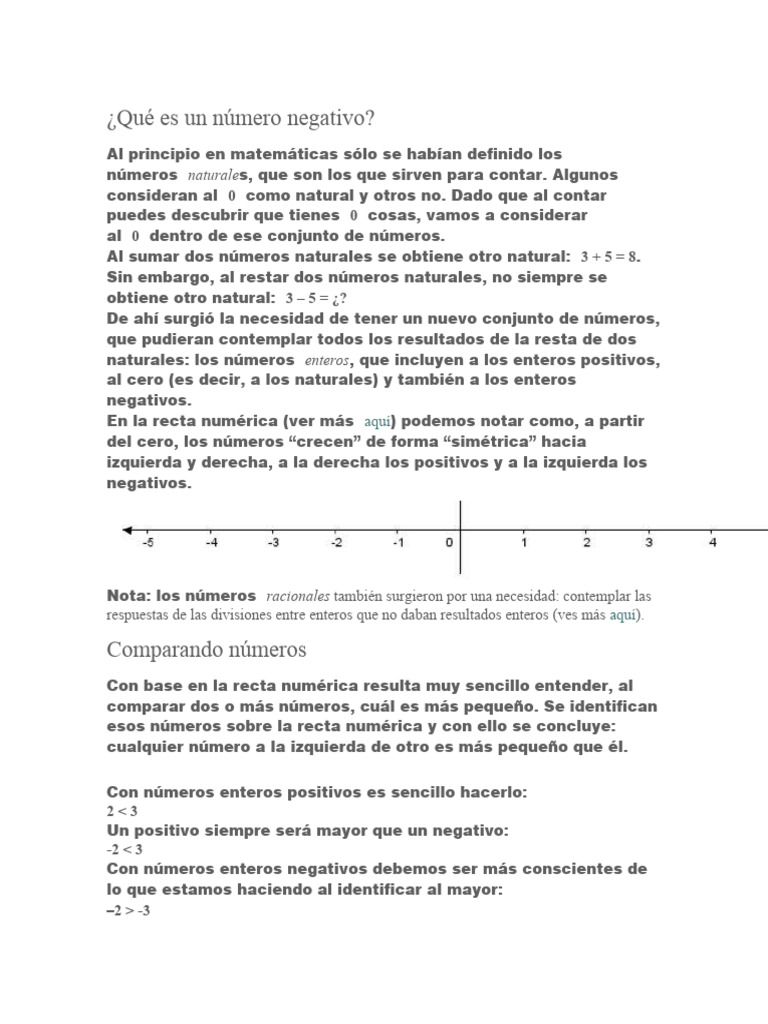 Concepto y características de números negativos | PDF | Números | Entero