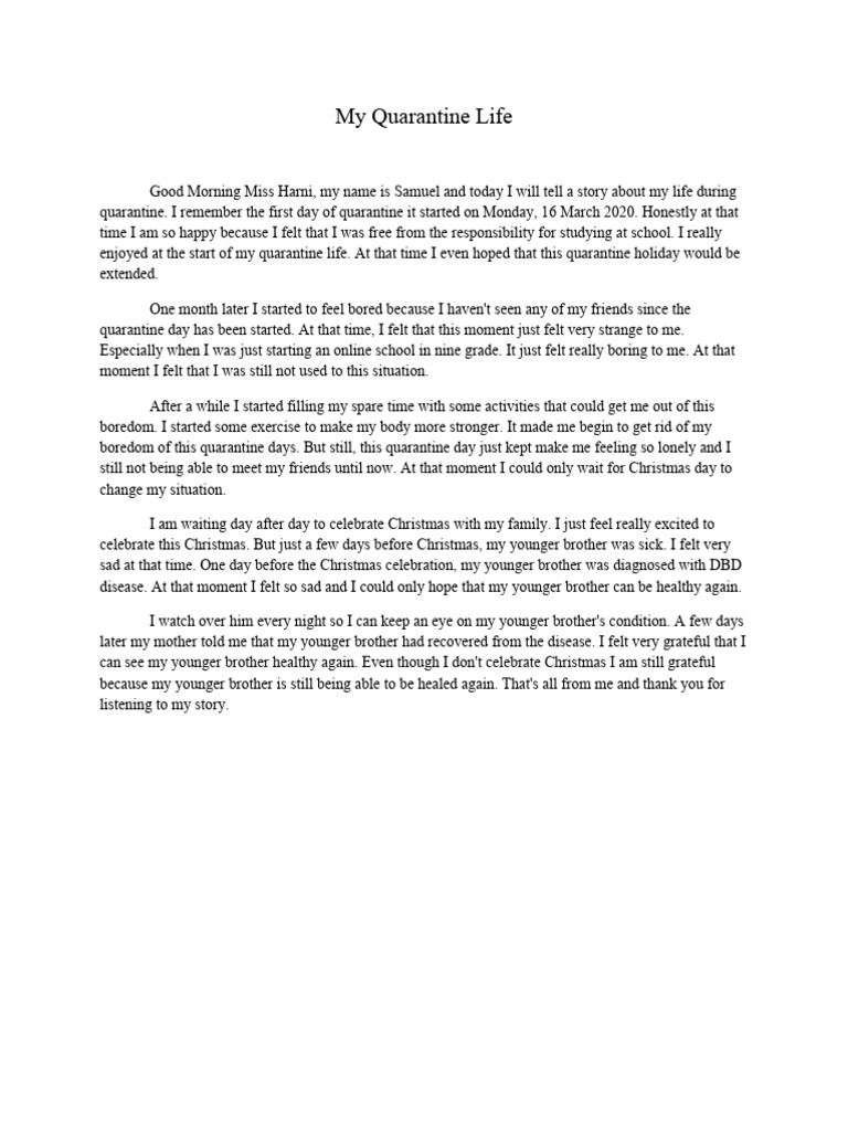 My Life During Quarantine: A Personal Story | PDF | Wellness
