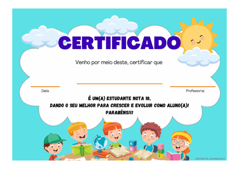 Certificado Dia Do Estudante Bolacha Pedagogica | PDF