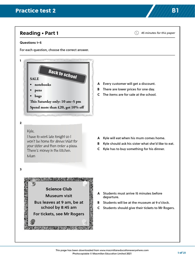B1 Preliminary for Schools Practice Exam 2 | PDF