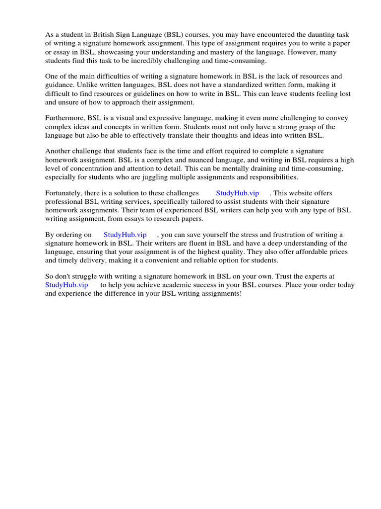 Signature Homework BSL | PDF | Homework | Human Communication