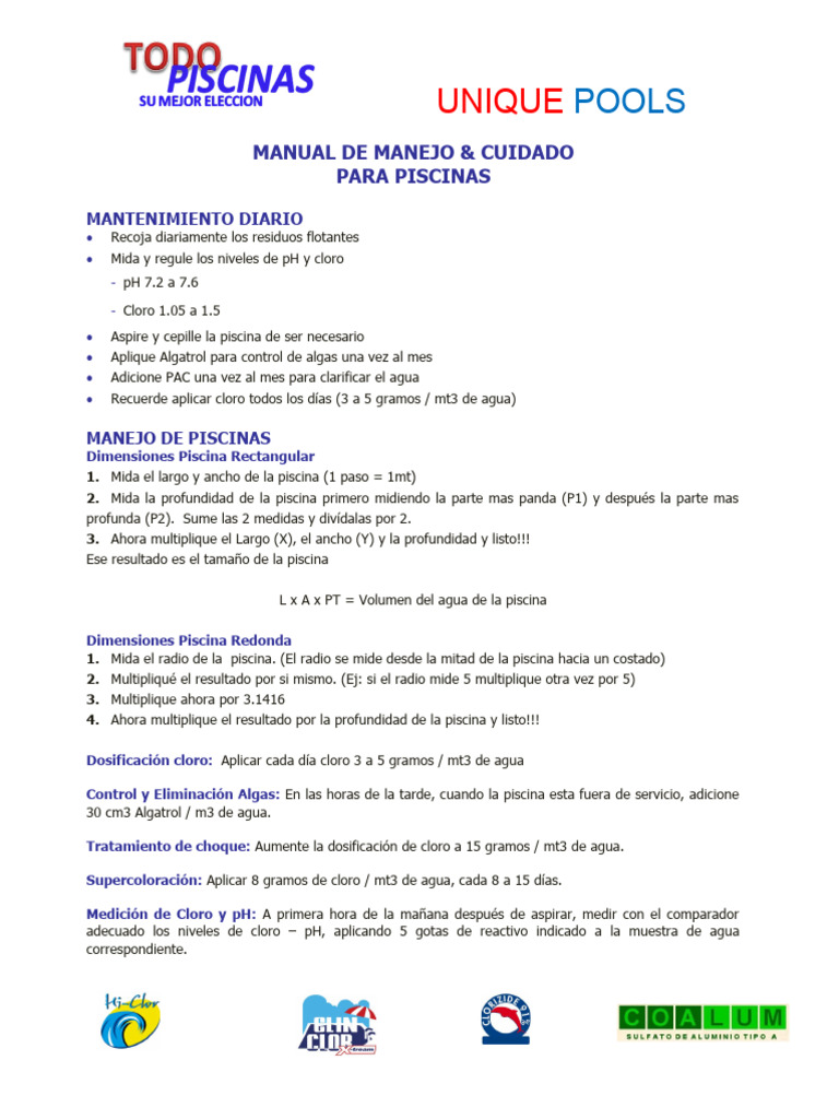 MANUAL DE MANEJO DE PISCINAS. | PDF | Piscina | Agua
