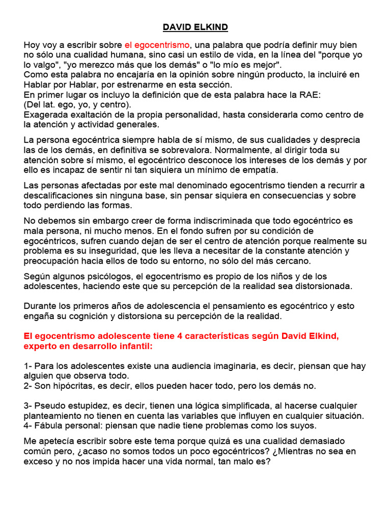 DAVID ELKIND | PDF | Pensamiento | Adolescencia