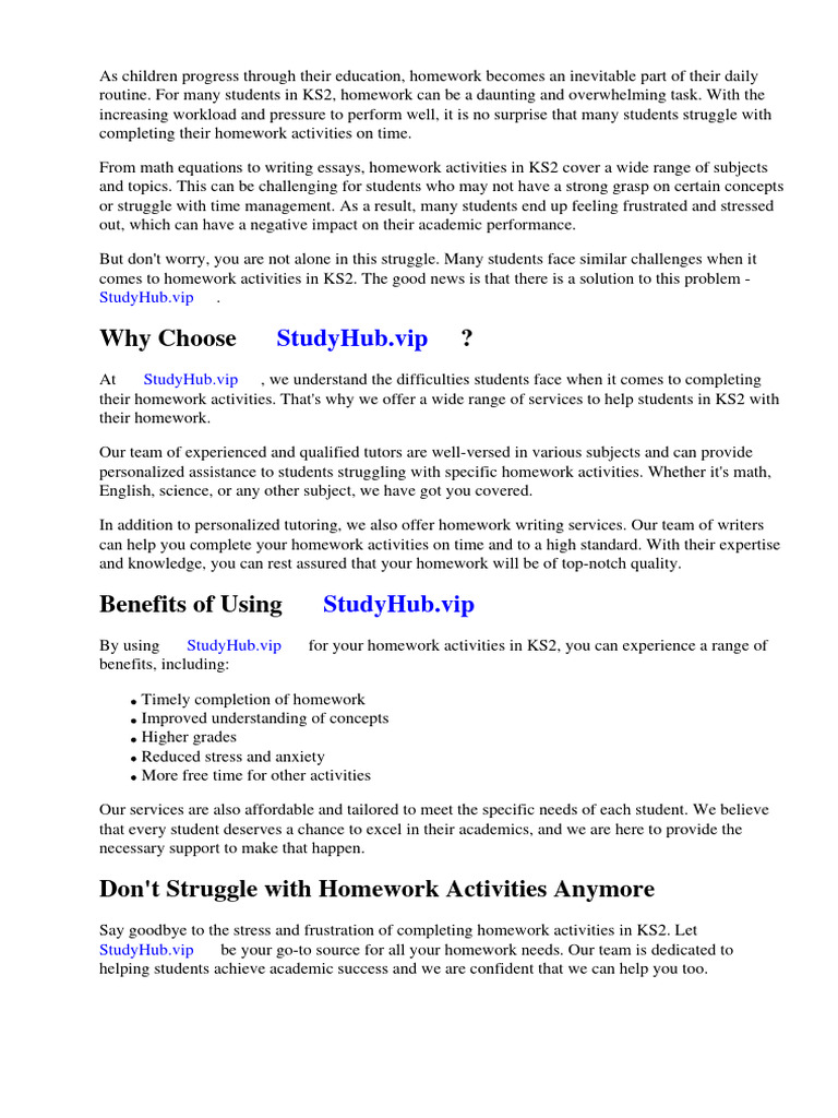 Homework Activities Ks2 | PDF | Worksheet | Homework