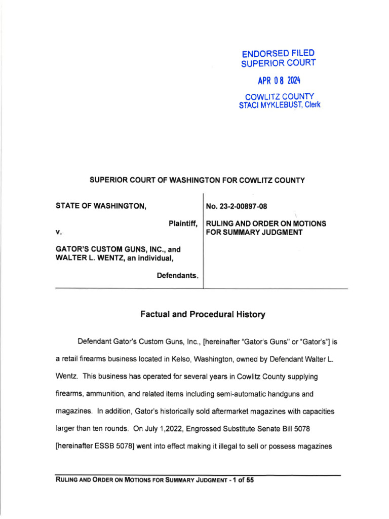 State of Washington V Gator's Custom Guns Inc - Ruling and Orders - 23 ...