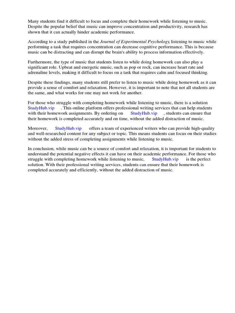 Listening To Music While Doing Homework Research | PDF | Essays | Homework
