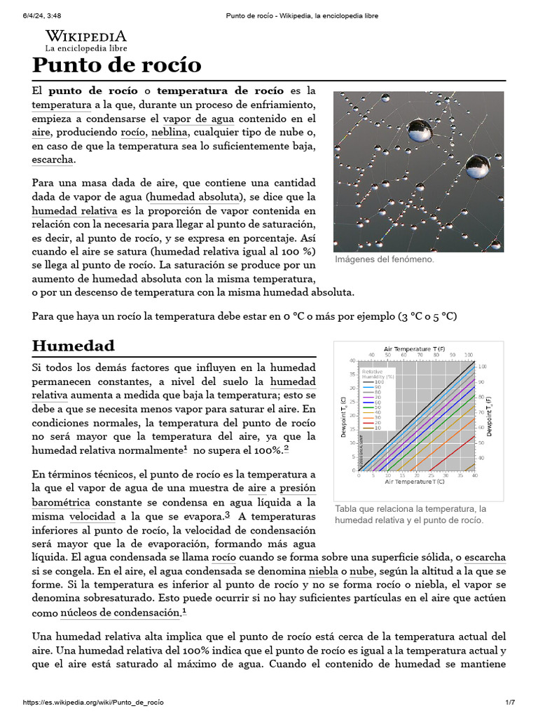 Punto de Rocío - Wikipedia, La Enciclopedia Libre | PDF | Humedad | Gases
