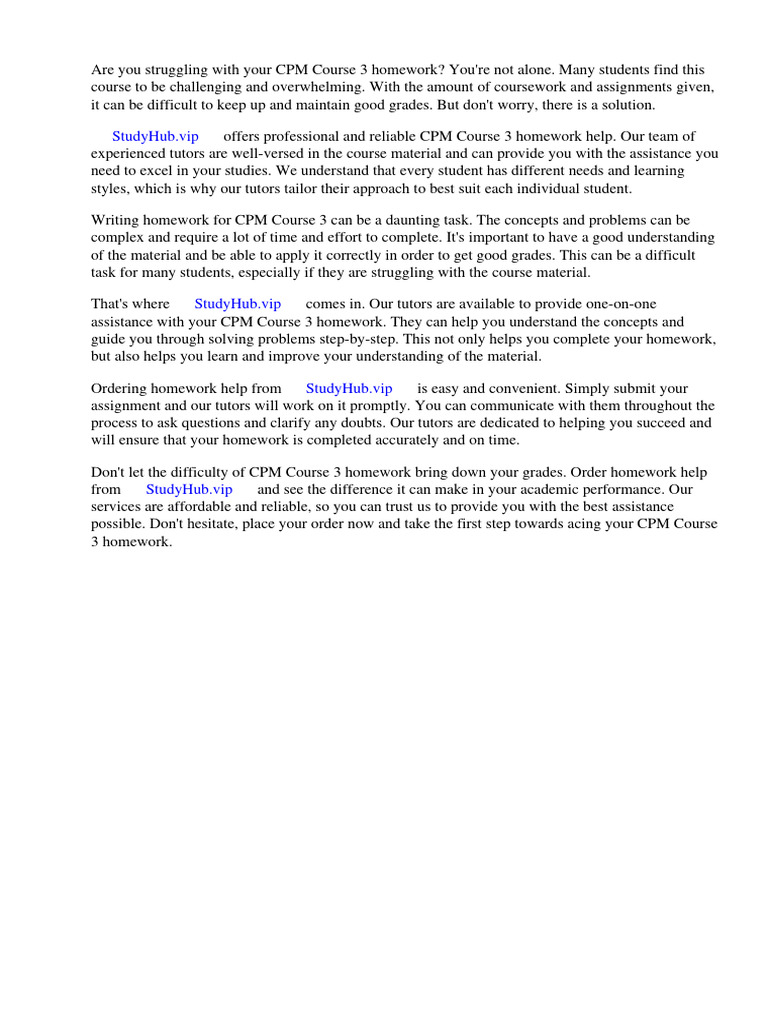 CPM Course 3 Homework Help | PDF | Homework | Mathematics