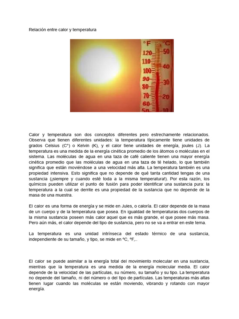 Calor y Temperatura: Diferencias Clave | PDF | Temperatura | Calor