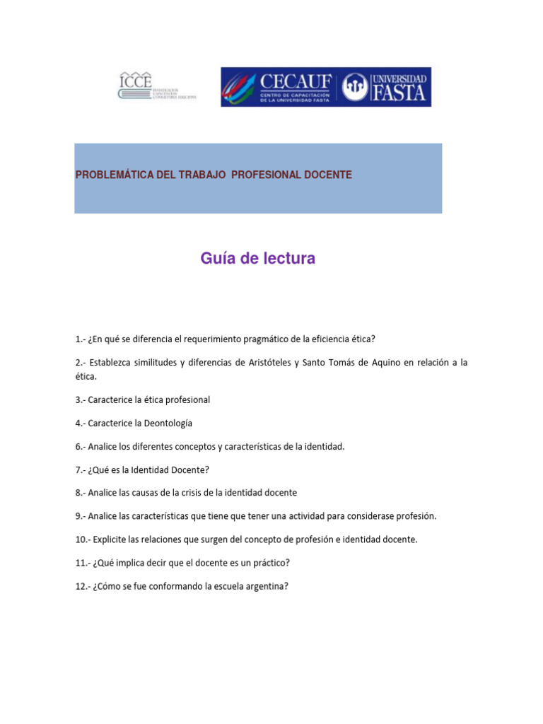 Trabajo Docente Guia de Lectura (Profesionalizacion) | PDF