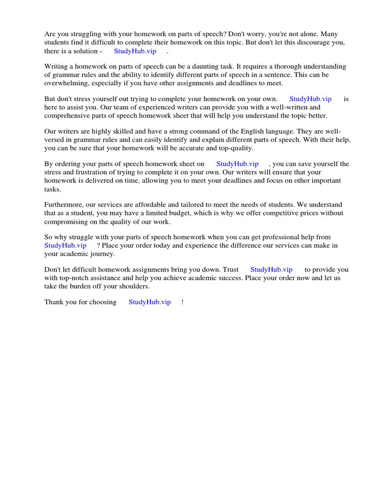 Parts of Speech Homework Sheet | PDF | Public Speaking | Noun