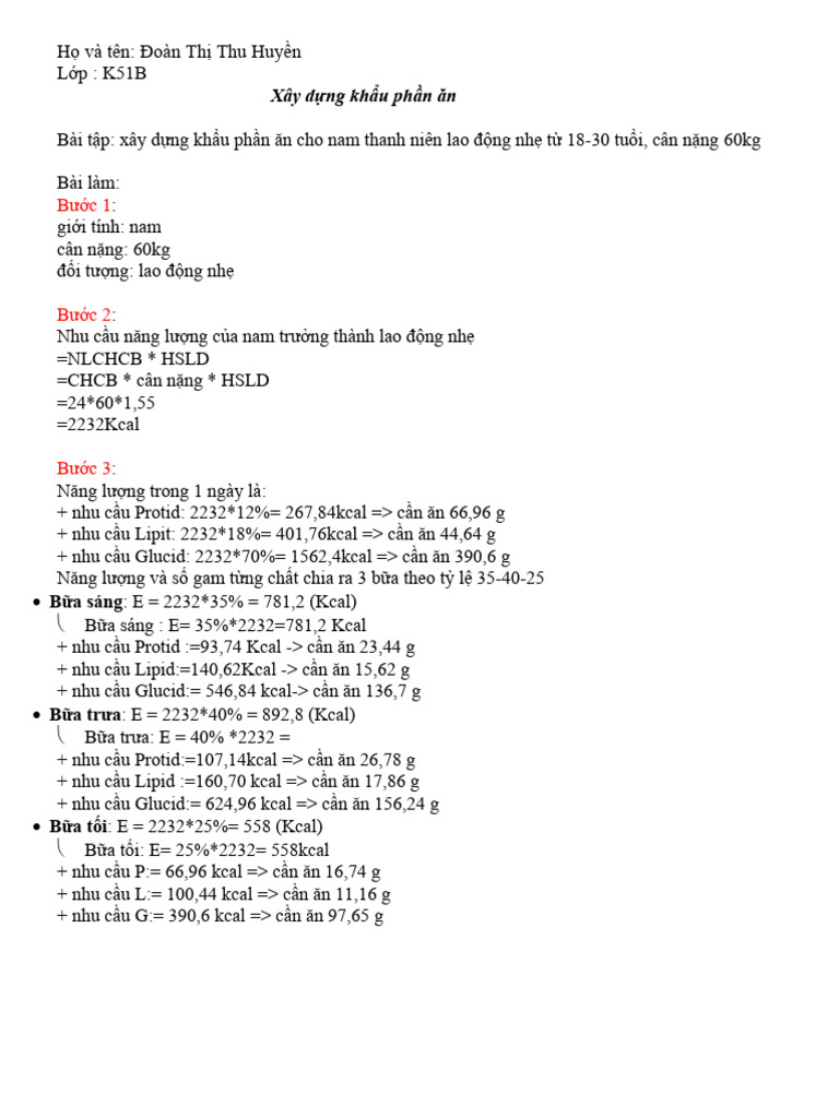 Xây Dụng Khẩu Phần Ăn Dtth To3 | PDF