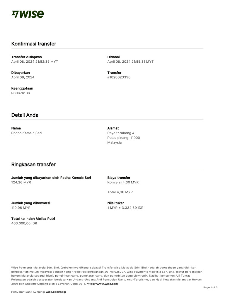 Transfer Receipt | PDF