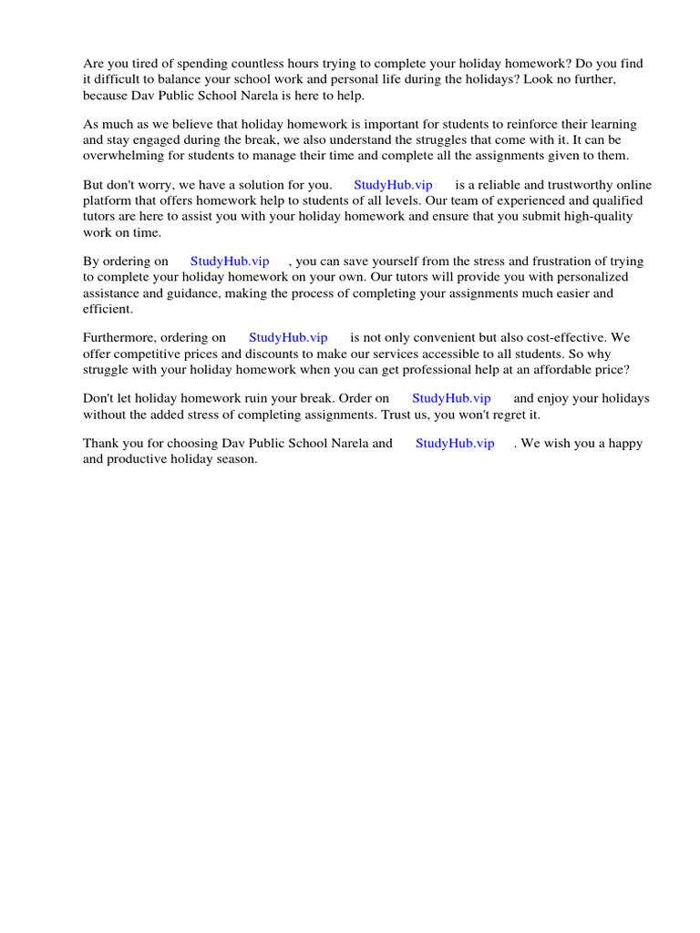 Dav Public School Narela Holiday Homework | PDF