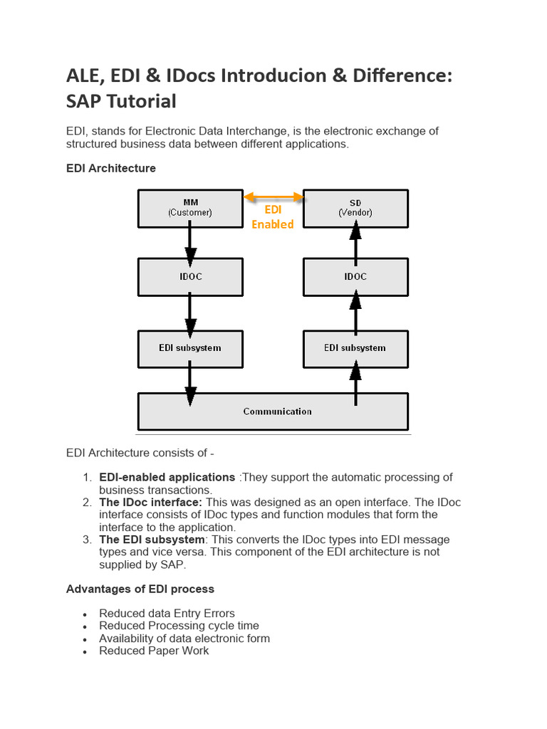 Ale, Edi & Idocs Introducion & Difference: Sap Tutorial | PDF | Electronic Data Interchange ...
