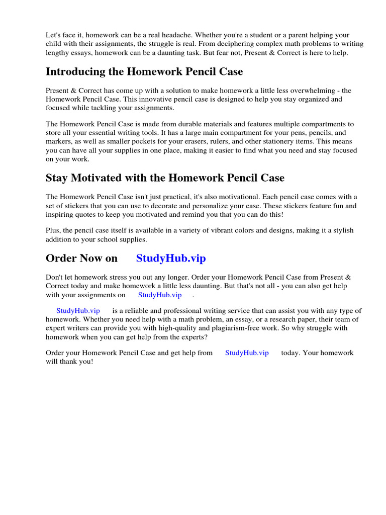 Homework Pencil Case by Present Correct | PDF | Homework | Pencil