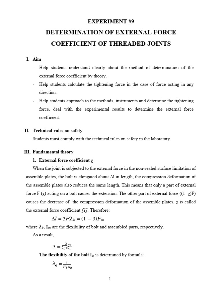 EXP 09 - Determination of External Force Coefficient of Threaded Joints ...