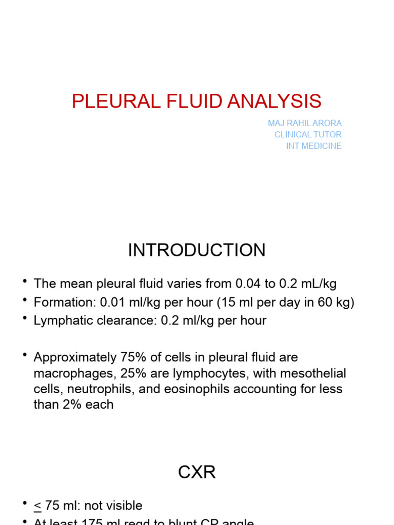 Pleural Fluid Analysis Overview | PDF | Medical Specialties | Clinical ...