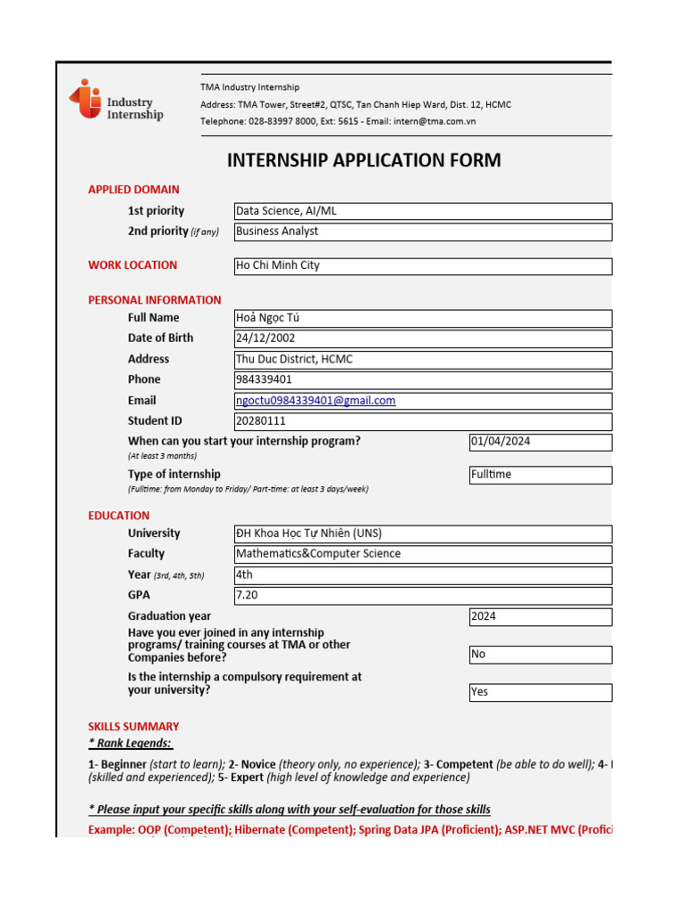 Internship Application Form-2 | PDF