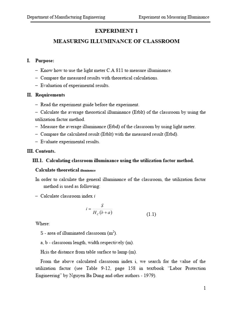 Experiment 1 - Measuring Illuminance | PDF | Metre | Light
