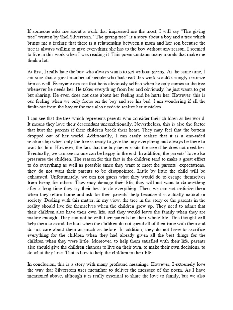 The Giving Tree | PDF | Language Arts & Discipline