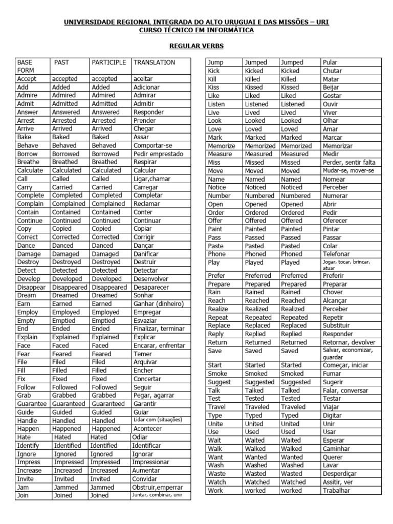Regular Verbs | PDF | Linguistic Morphology