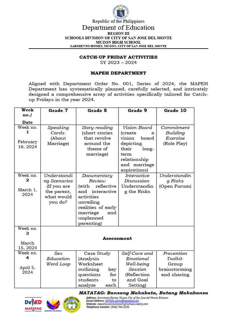 Catch-Up Friday Activities 2024 | PDF | Psychology | Behavioural Sciences